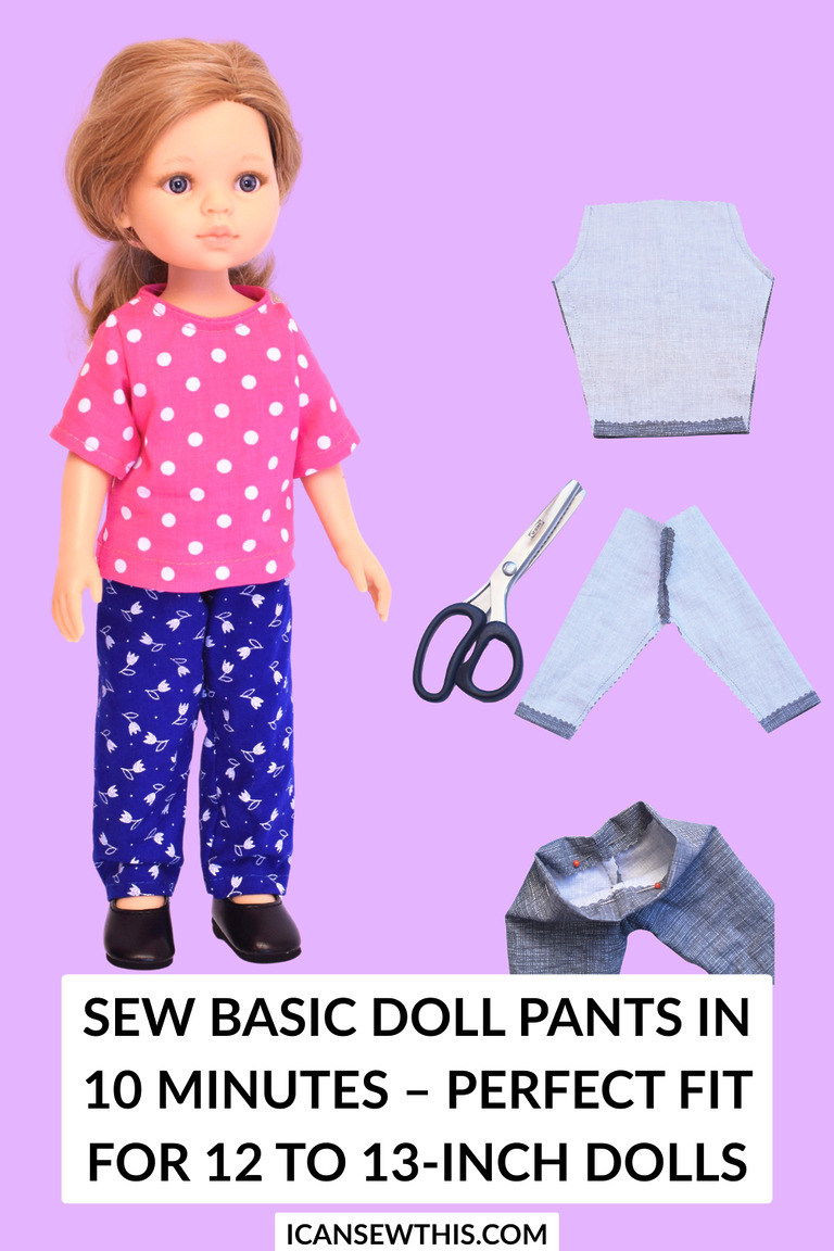 Sew cute cotton pants for your 12" doll in 10 minutes (free pattern ...
